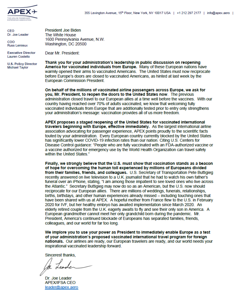 APEX Letter to President - APEX