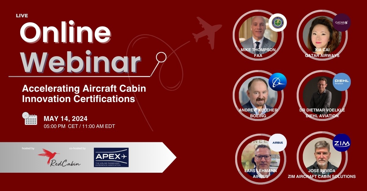 APEX, RedCabin to Host Webinar on Certifying New Aircraft Cabin Innovations - APEX